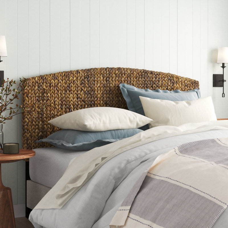 Boatwright Rattan Panel Headboard with Solid Wood Legs Beachcrest Home Size King